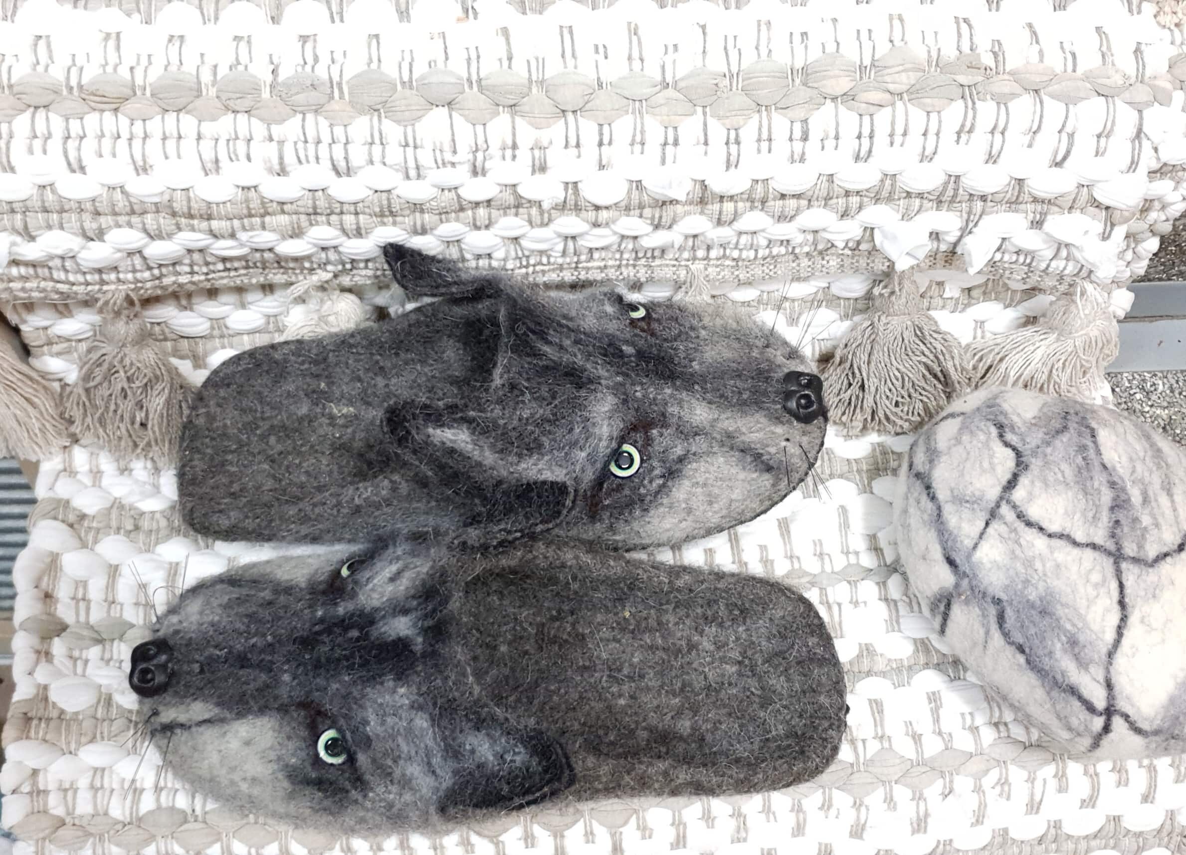 Female and Male Slippers Are Wolf. Felt Slippers Wool Home - Etsy UK