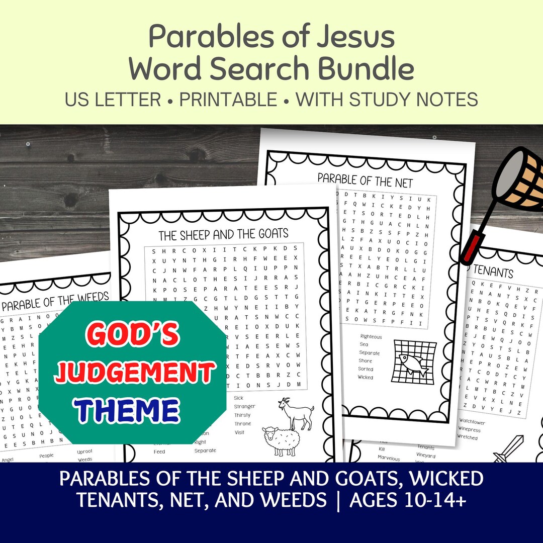 Parables of Jesus Word Search Bundle, God's Judgement and Justice Theme ...