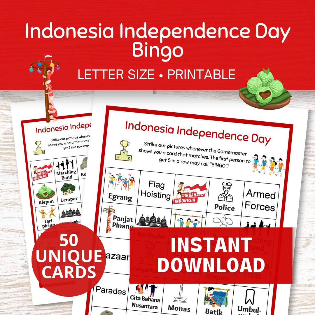 Indonesia Independence Day Bingo Game, 50 Printable Bingo Cards PDF ...