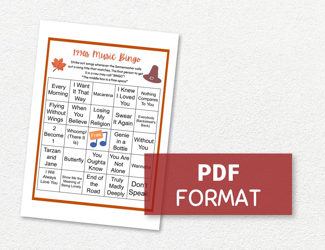 1990s Music Bingo Cards 90s Party Games 90s Bachelorette - Etsy