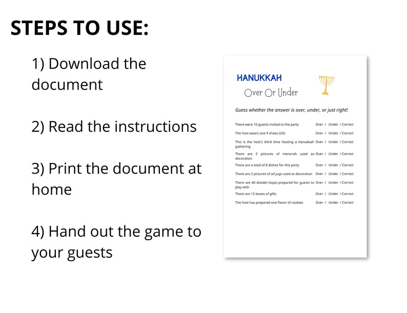 Hanukkah Over or Under Game Printable, Guess How Many, Hanukkah ...