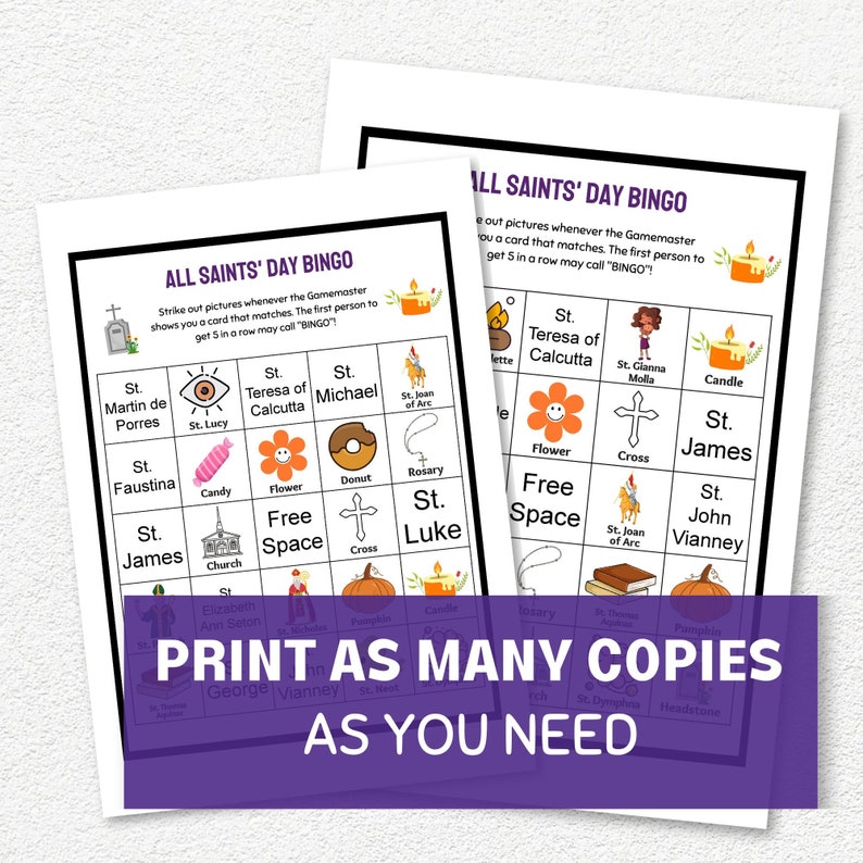 All Saints’ Day Printable Bingo, 50 Holiday Bingo Cards PDF, All Saints ...