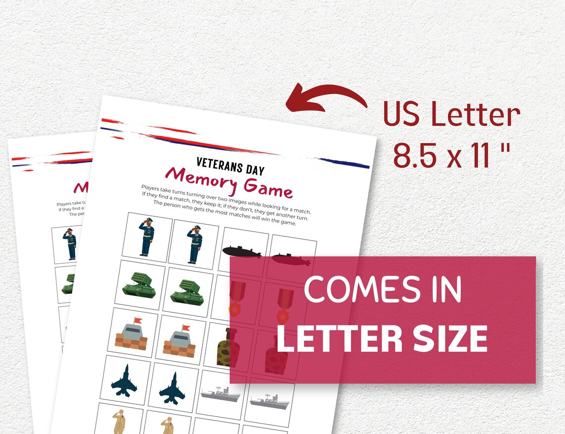 Veterans Day Memory Match Game, Veterans Day Memory Game Printable ...