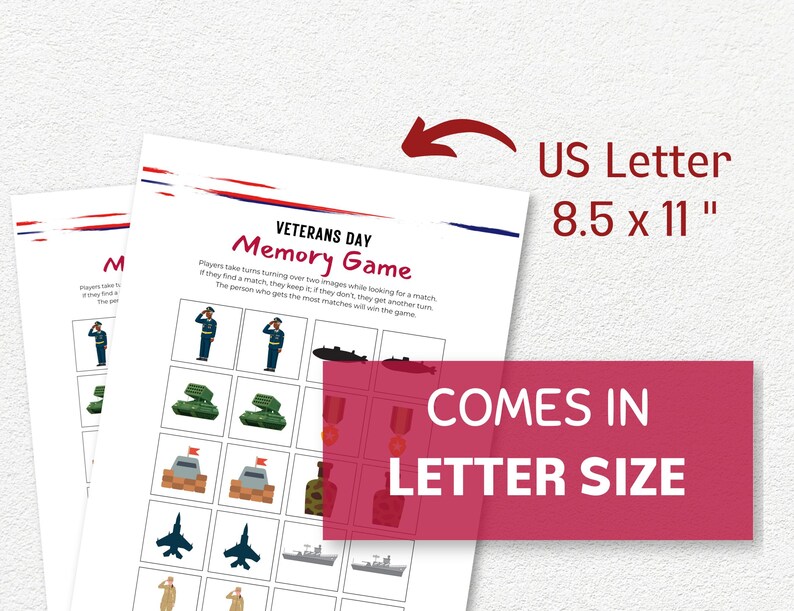 Veterans Day Memory Match Game, Veterans Day Memory Game Printable ...