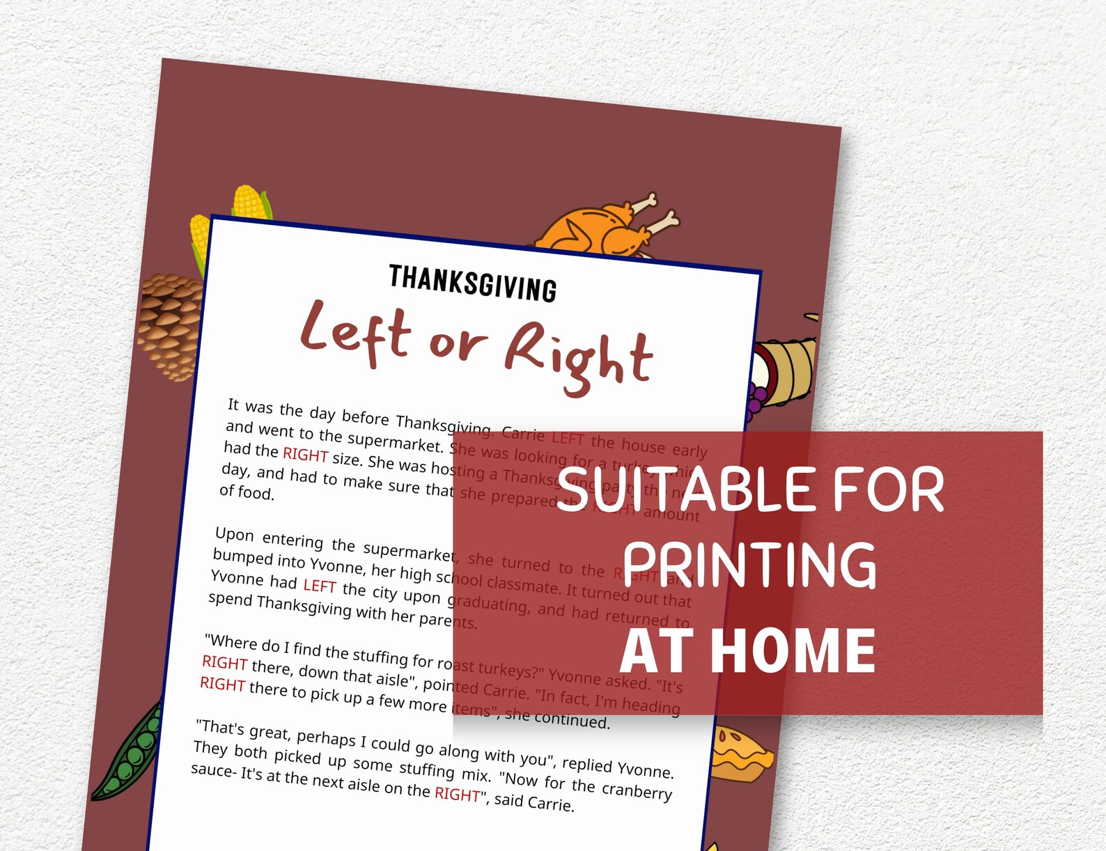 Thanksgiving Left Right Game Printable, Thanksgiving Pass the Prize ...