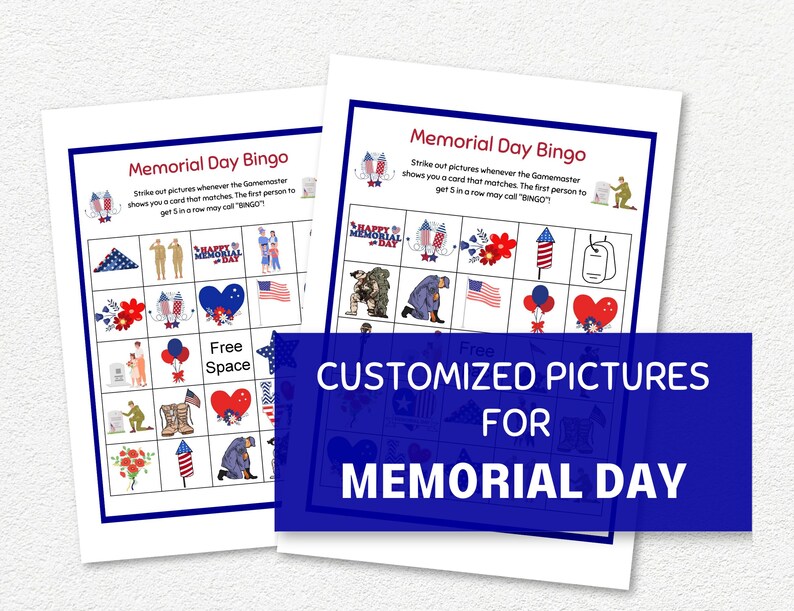 Memorial Day Bingo Cards, 50 Printable PDF Bingo Cards for Memorial Day ...