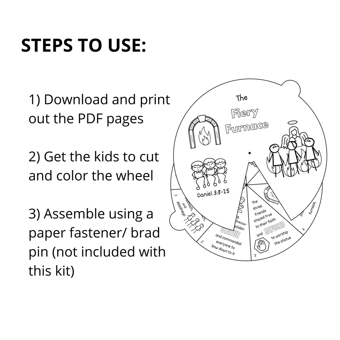 Fiery Furnace Coloring Wheel Printable, Sunday School Craft, Kids Bible ...