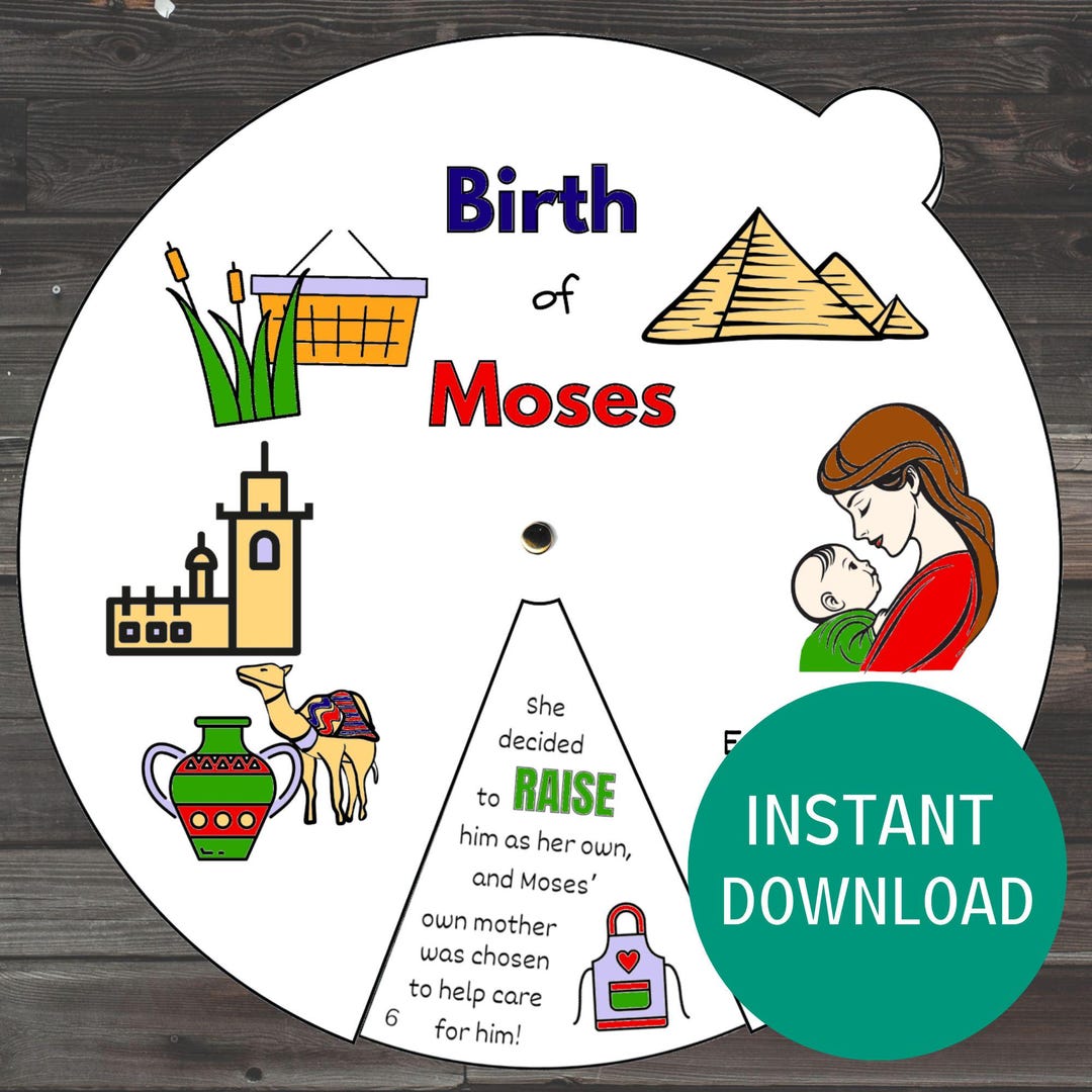 Birth of Moses Coloring Wheel, Sunday School Lesson, Moses in Egypt ...