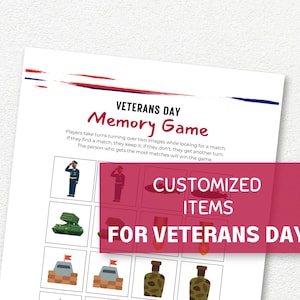 Veterans Day Memory Match Game, Veterans Day Memory Game Printable ...