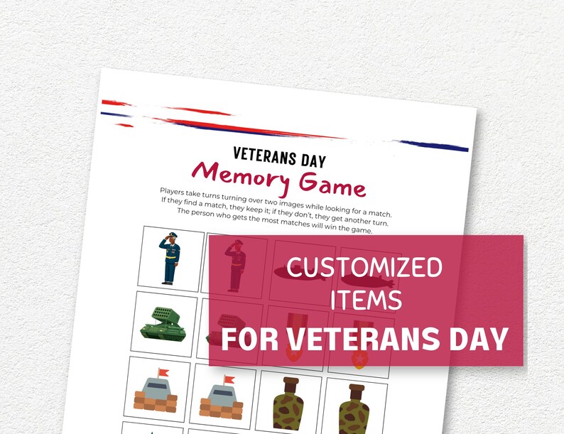 Veterans Day Memory Match Game, Veterans Day Memory Game Printable ...