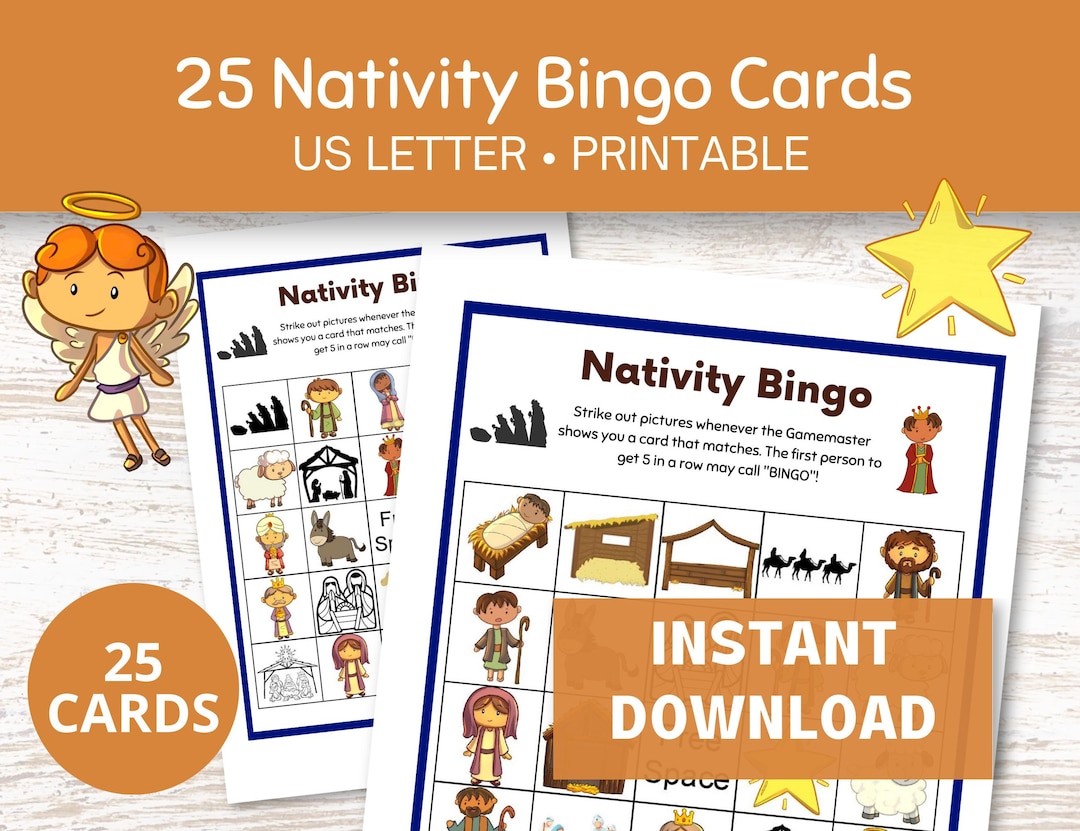 Nativity Bingo for Kids and Adults, 25 Printable Nativity Bingo Cards ...