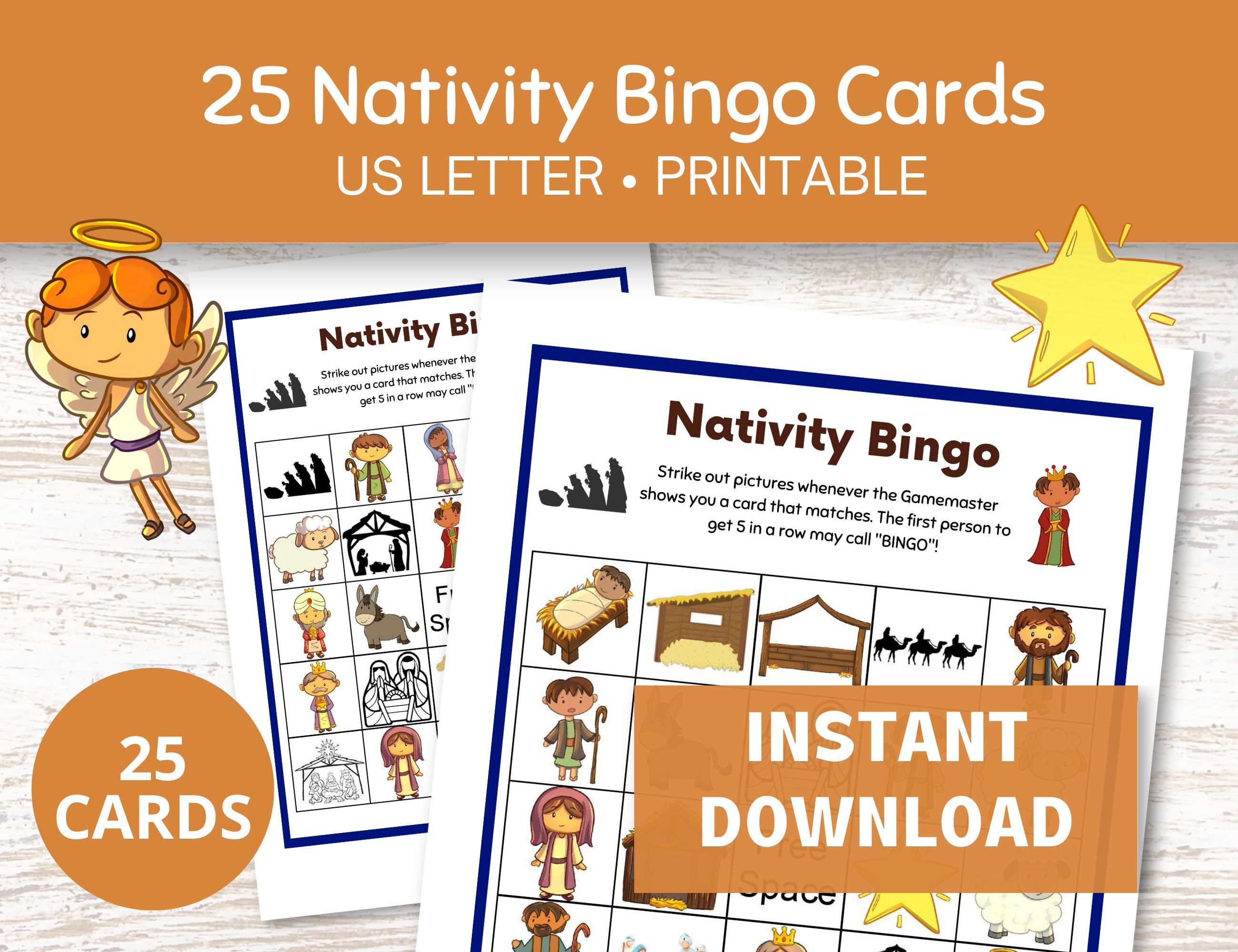 Nativity Bingo for Kids and Adults, 25 Printable Nativity Bingo Cards ...