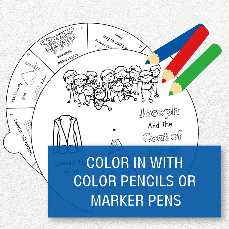 Joseph and the Coat of Many Colors Coloring Wheel, Printable Sunday ...