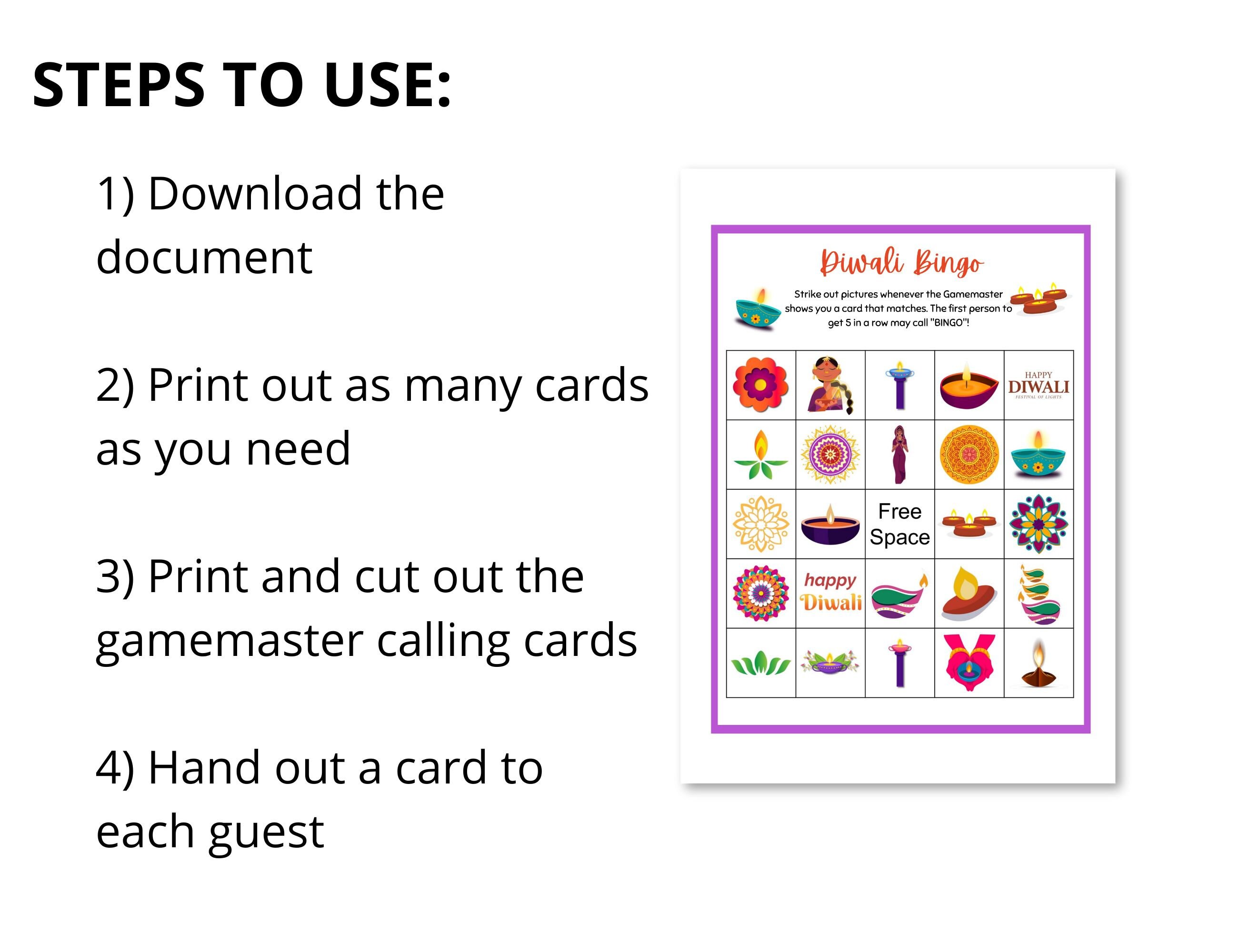 Diwali Bingo Game, 25 Bingo Cards Printable, Deepavali Party Games for ...