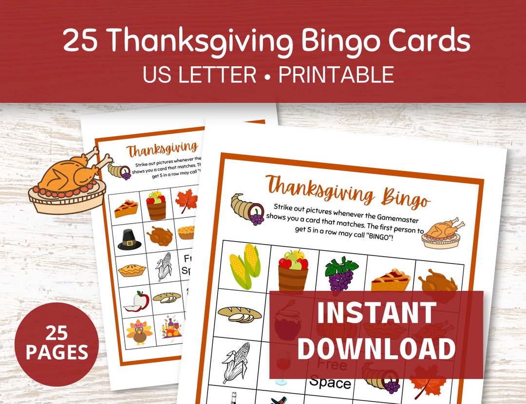 Thanksgiving Bingo Cards, Thanksgiving Games Printable for Kids and ...