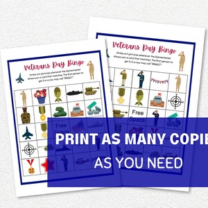 Veterans Day Bingo, 25 Bingo Cards Game, Veterans Day Printable ...