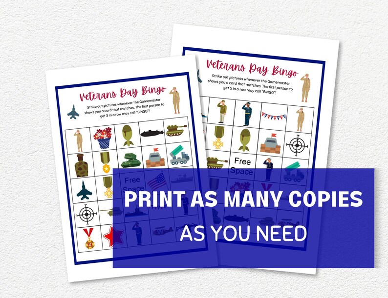 Veterans Day Bingo, 25 Bingo Cards Game, Veterans Day Printable ...