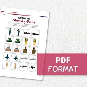 Veterans Day Memory Match Game, Veterans Day Memory Game Printable ...