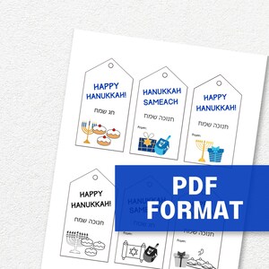 Hanukkah Gift Tag Printable, Set of 6 Color and Black and White Gift ...