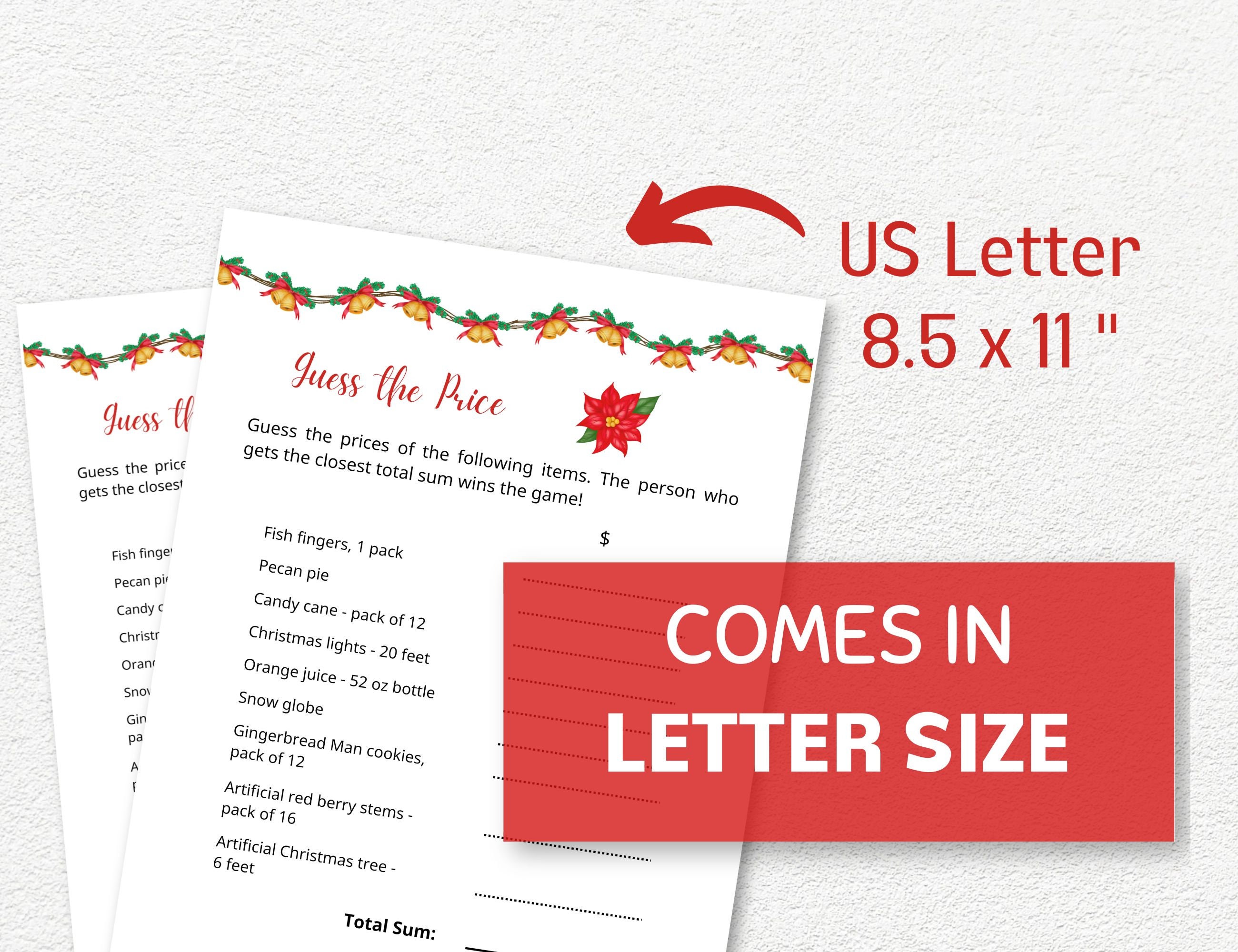 Christmas Guess the Price Printable, Christmas Guessing Game, Party ...