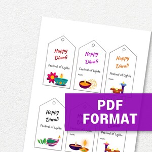 Diwali Gift Tags Printable, Set of 6 Gift Tags for Deepavali, Modern ...