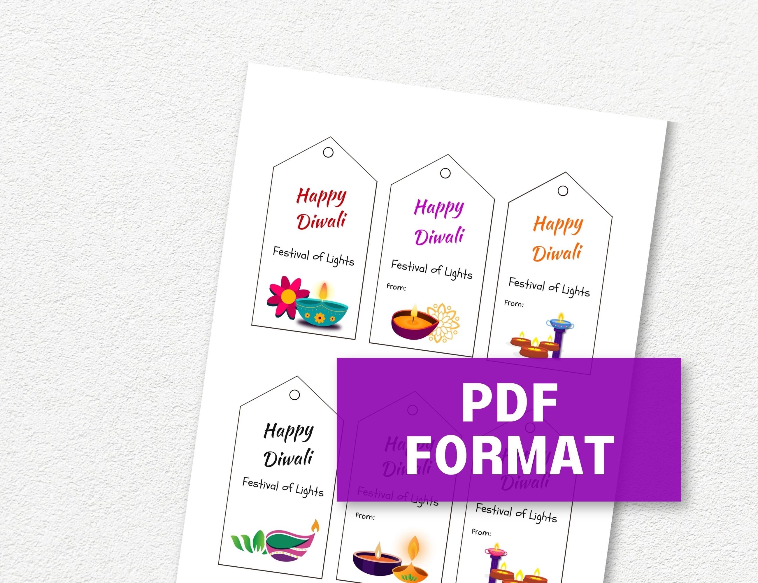 Diwali Gift Tags Printable, Set of 6 Gift Tags for Deepavali, Modern ...