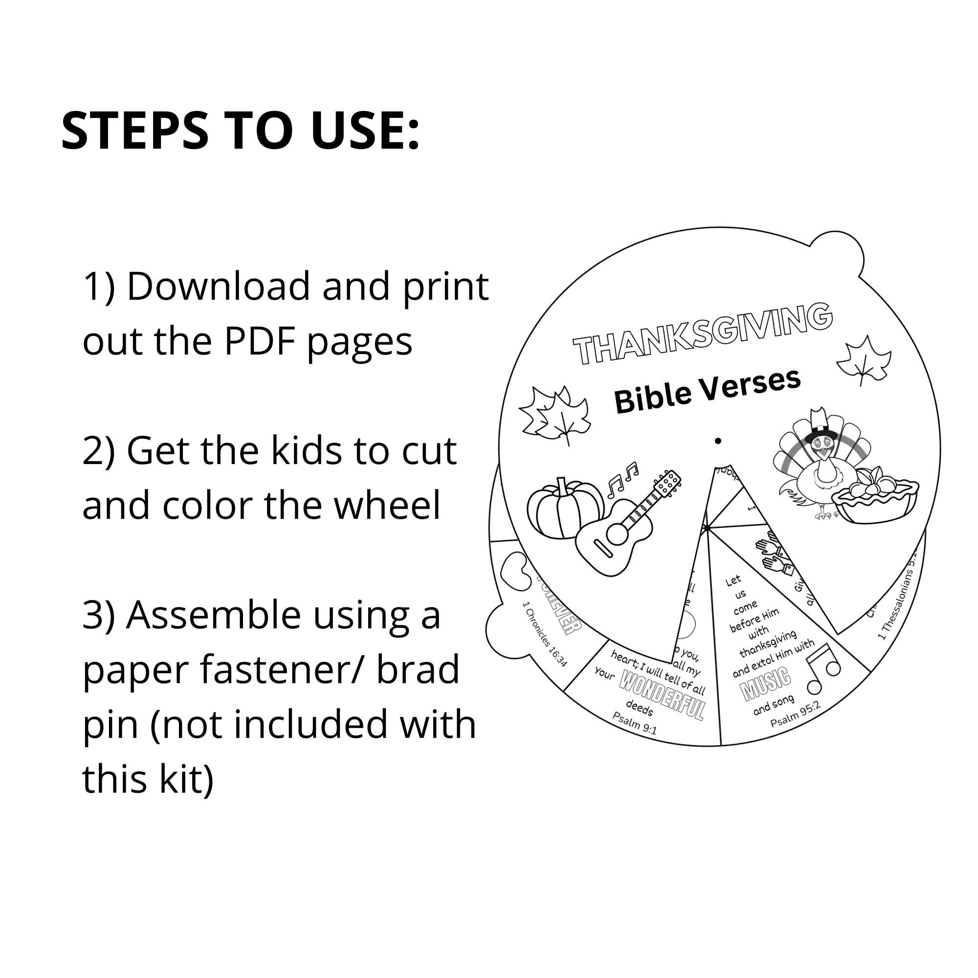 Thanksgiving Bible Verses Coloring Wheel, Printable Sunday School Craft ...