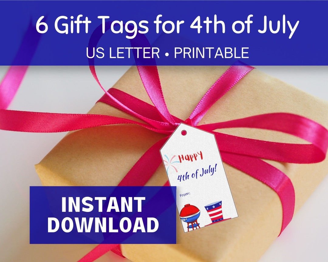 4th of July Gift Tags Printable, Set of 6 Gift Tags, Labels for US ...