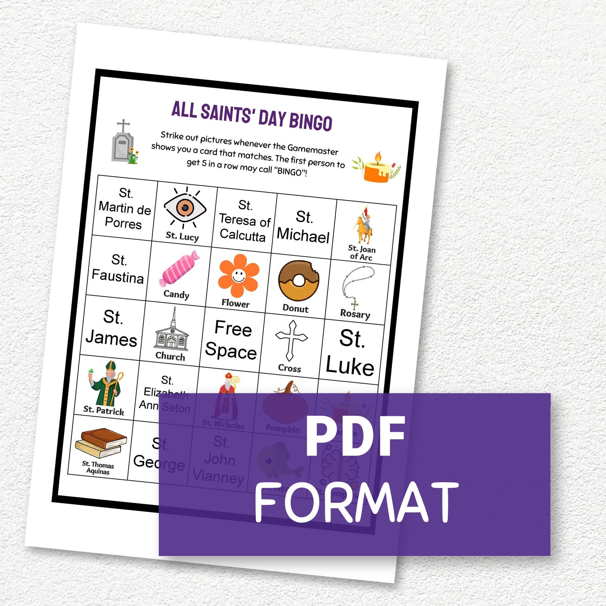 All Saints’ Day Printable Bingo, 50 Holiday Bingo Cards PDF, All Saints ...