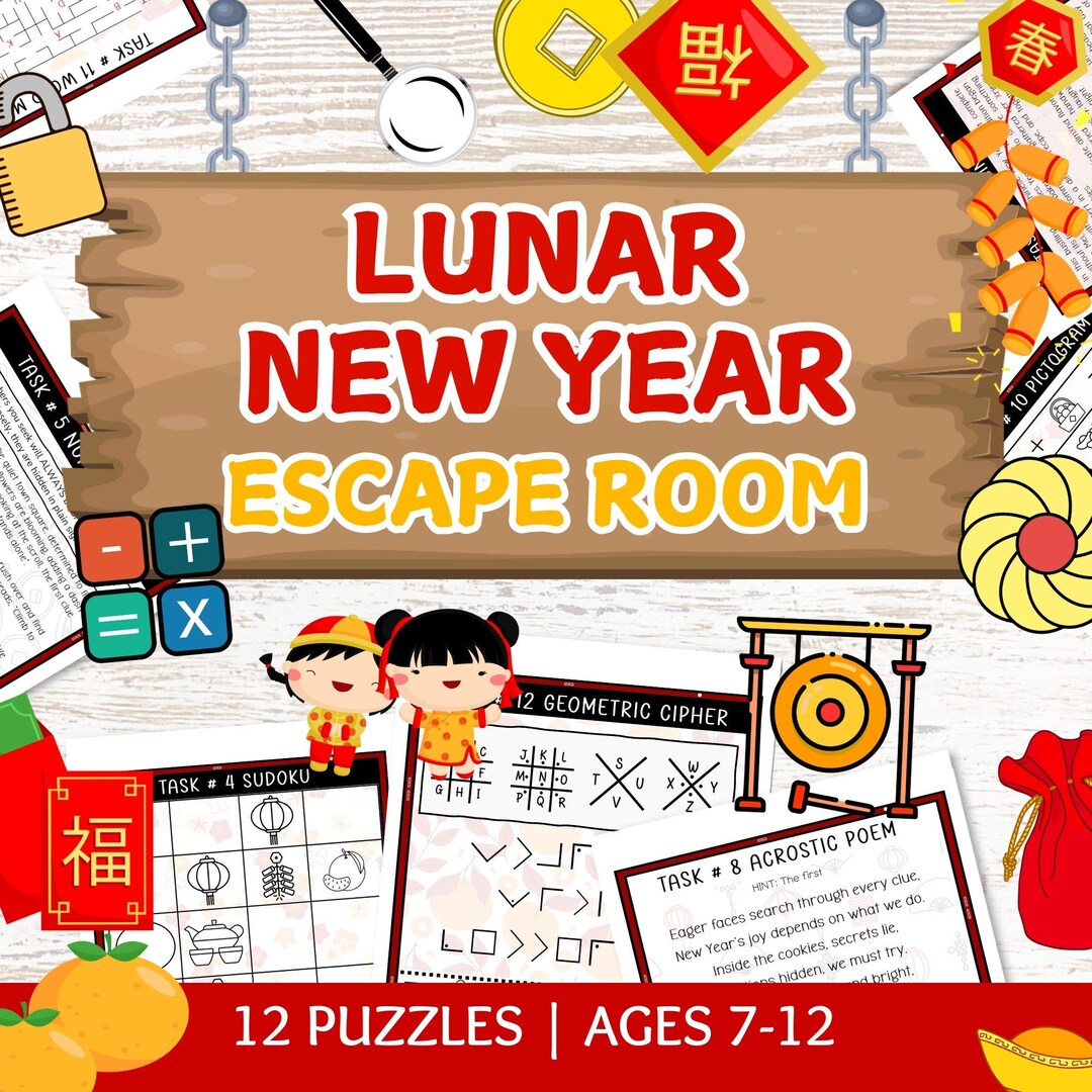Lunar New Year Escape Room, 12 Printable PDF Puzzles, Chinese New Year ...