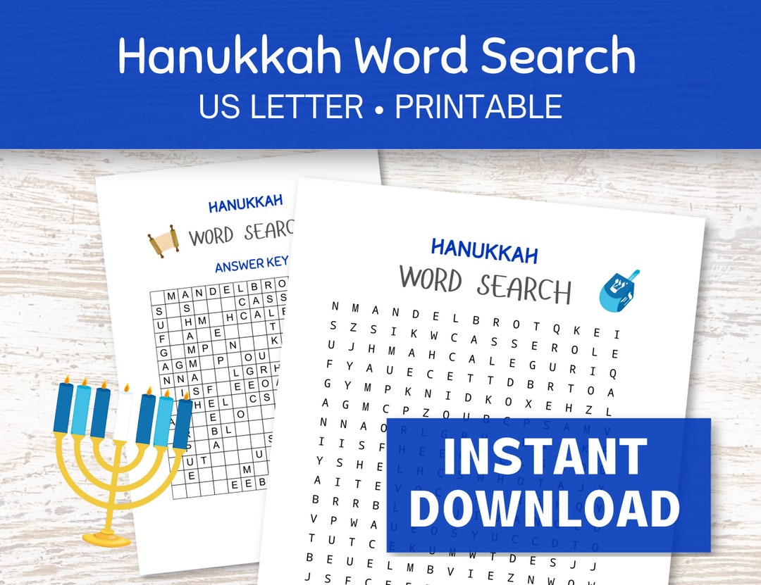 Hanukkah Word Search Printable, Chanukah Word Search for Kids and ...