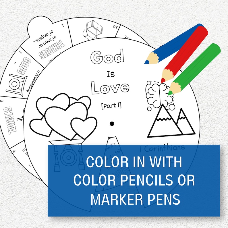 God is Love Coloring Wheels, 1 Corinthians 13 Craft, Printable Sunday ...