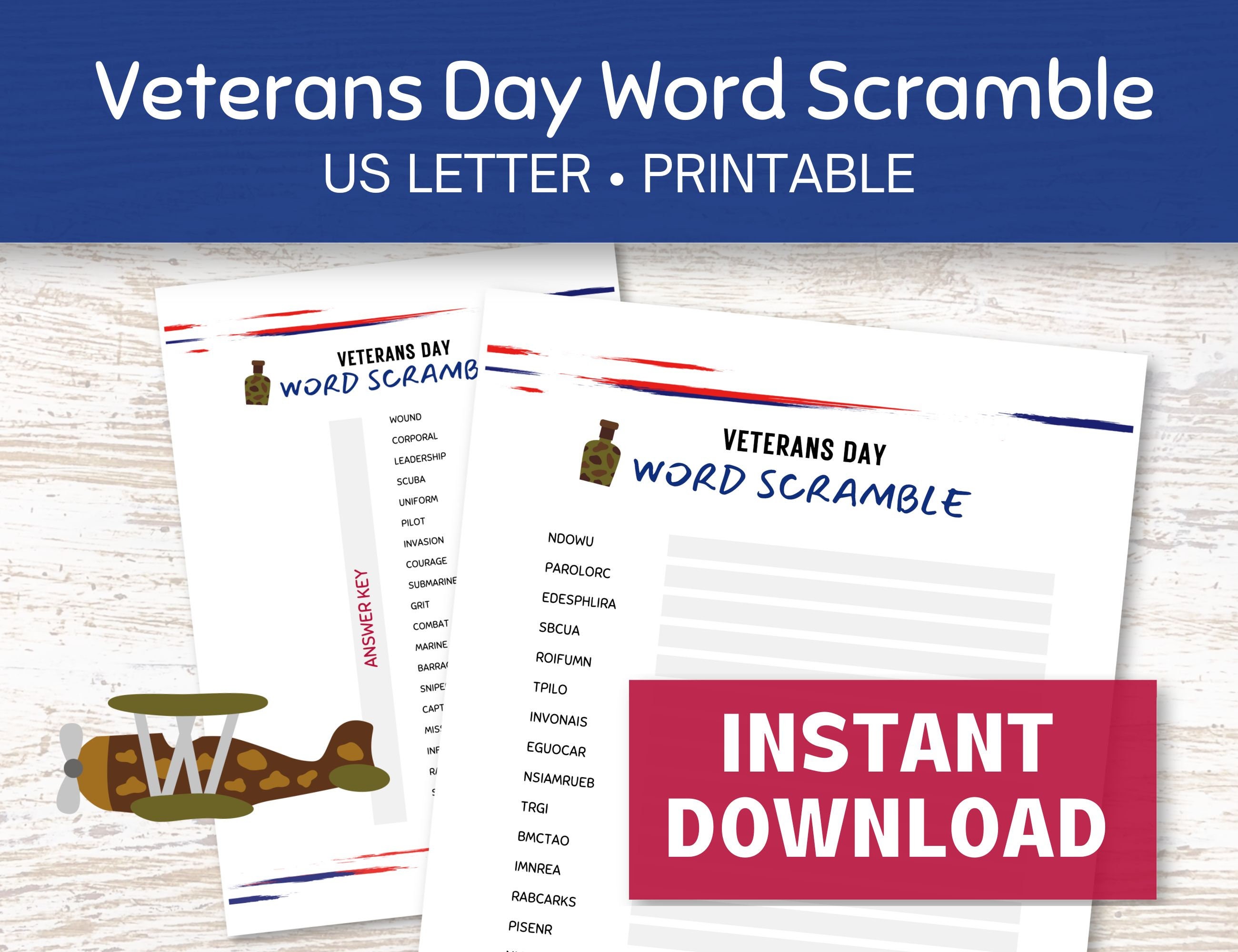 Veterans Day Word Scramble Printable, Veterans Day Games for Family ...