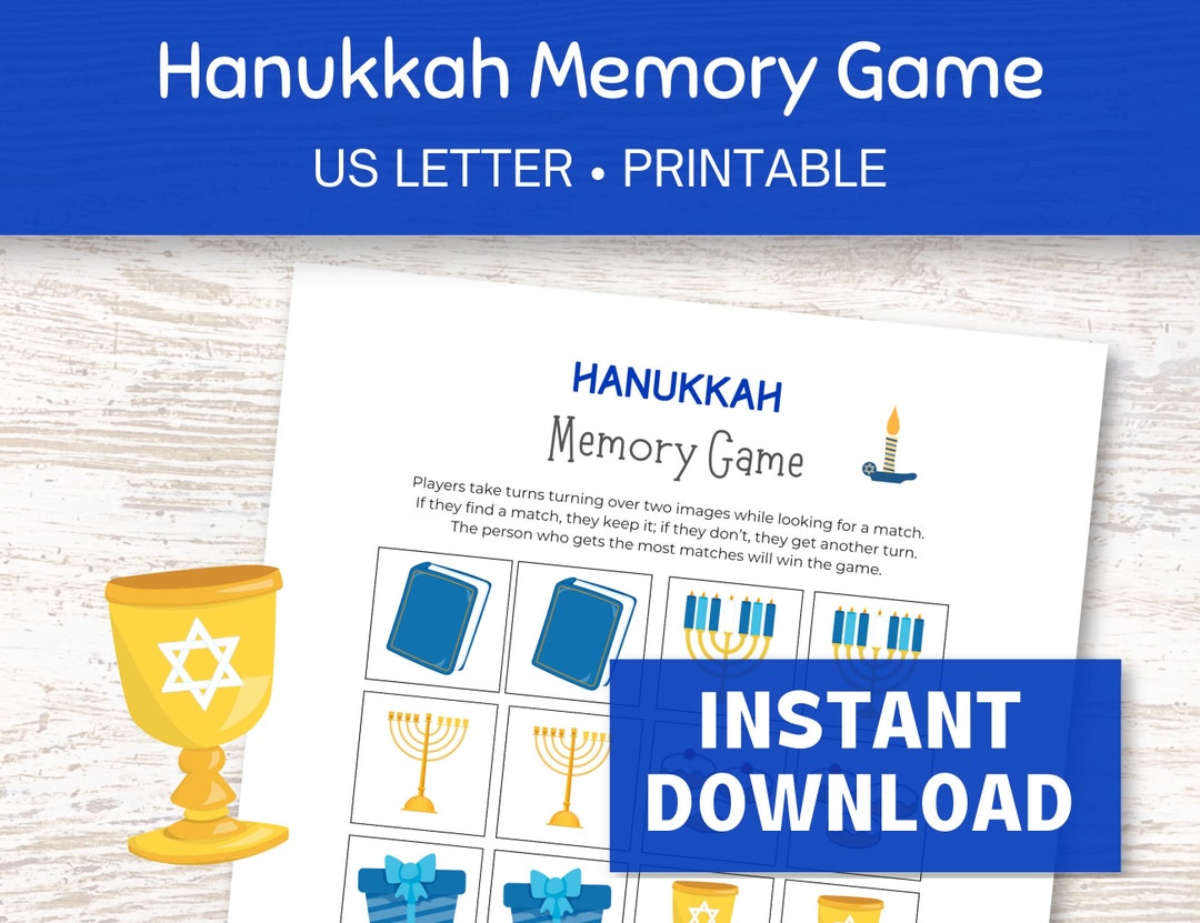 Hanukkah Memory Game Printable, Memory Matching Game, Hanukkah Party ...