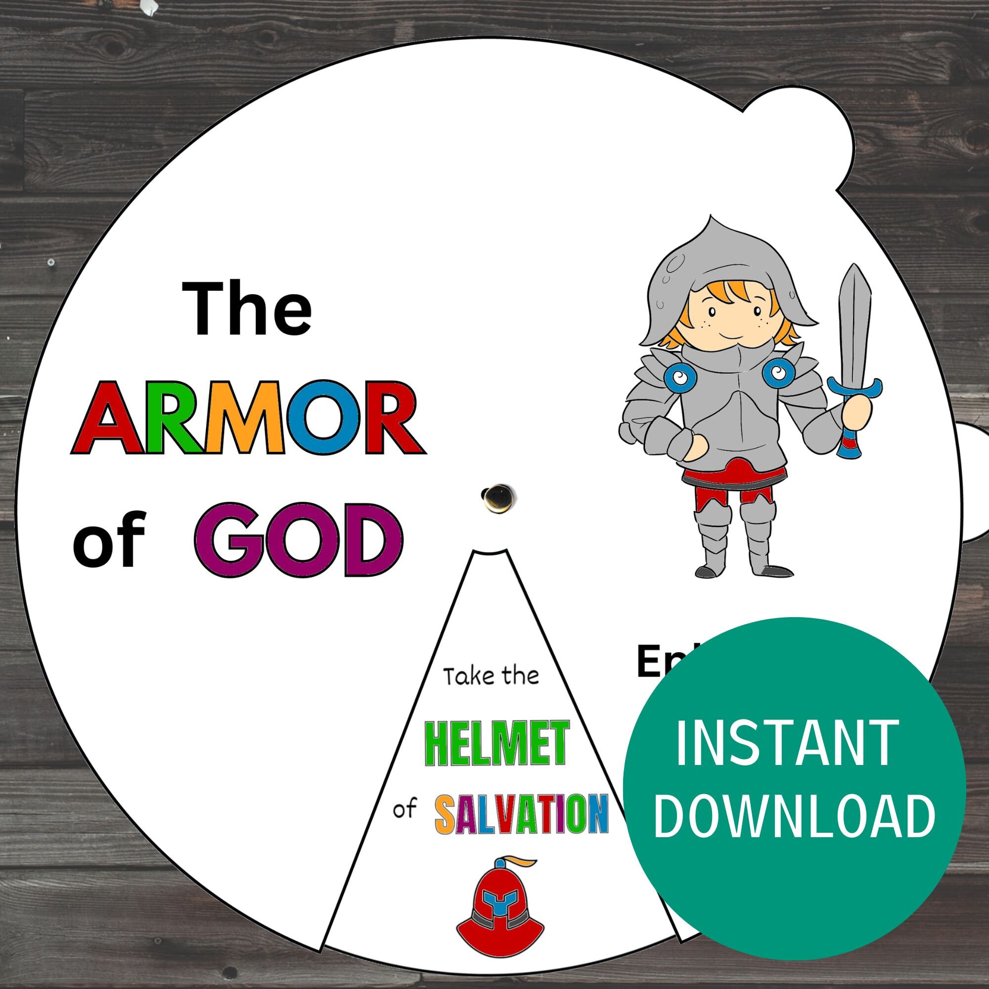 Armor of God Coloring Wheel, Printable Sunday School Lesson, Kids Bible ...
