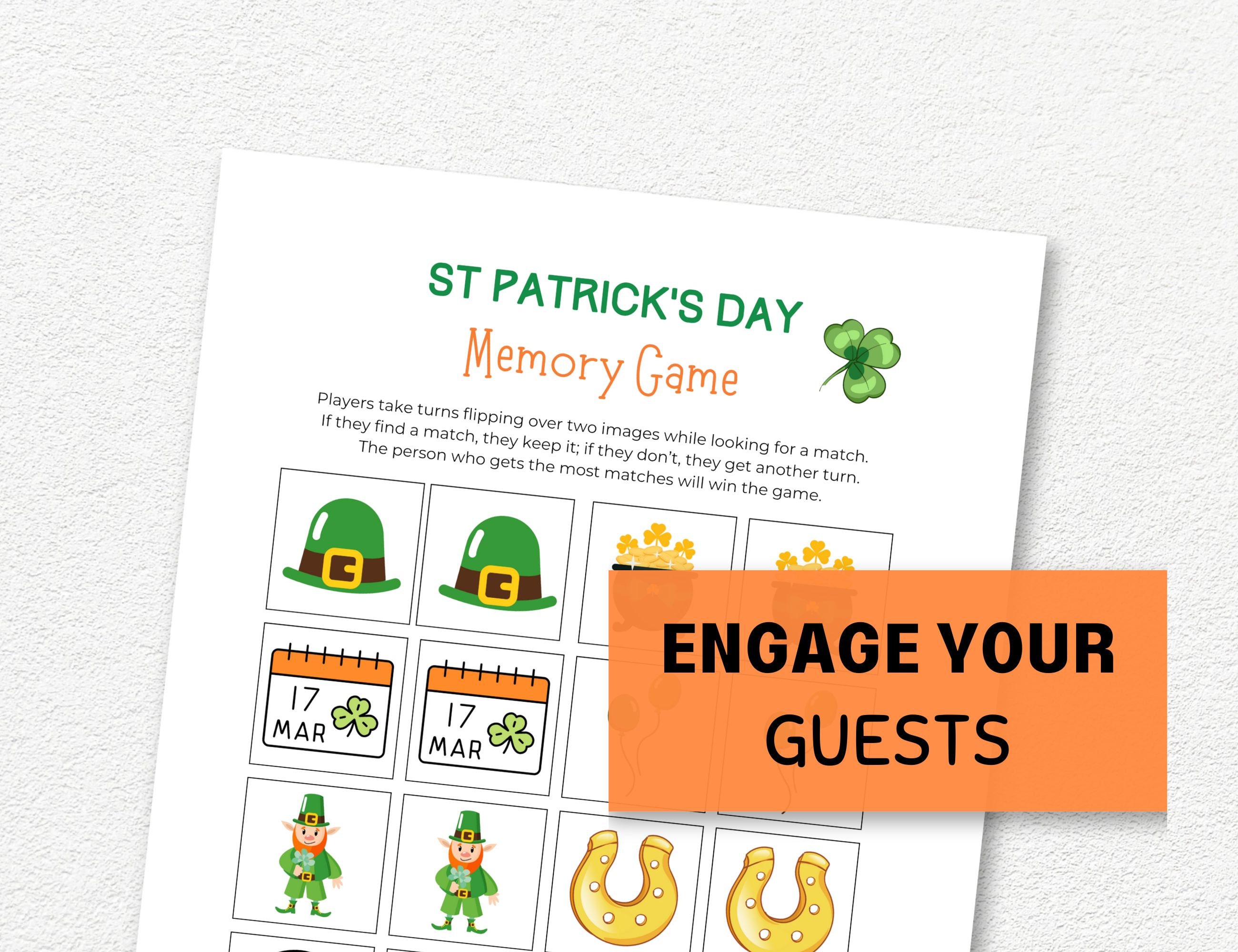 St. Patrick’s Day Memory Game, Printable Memory Matching Game, St ...
