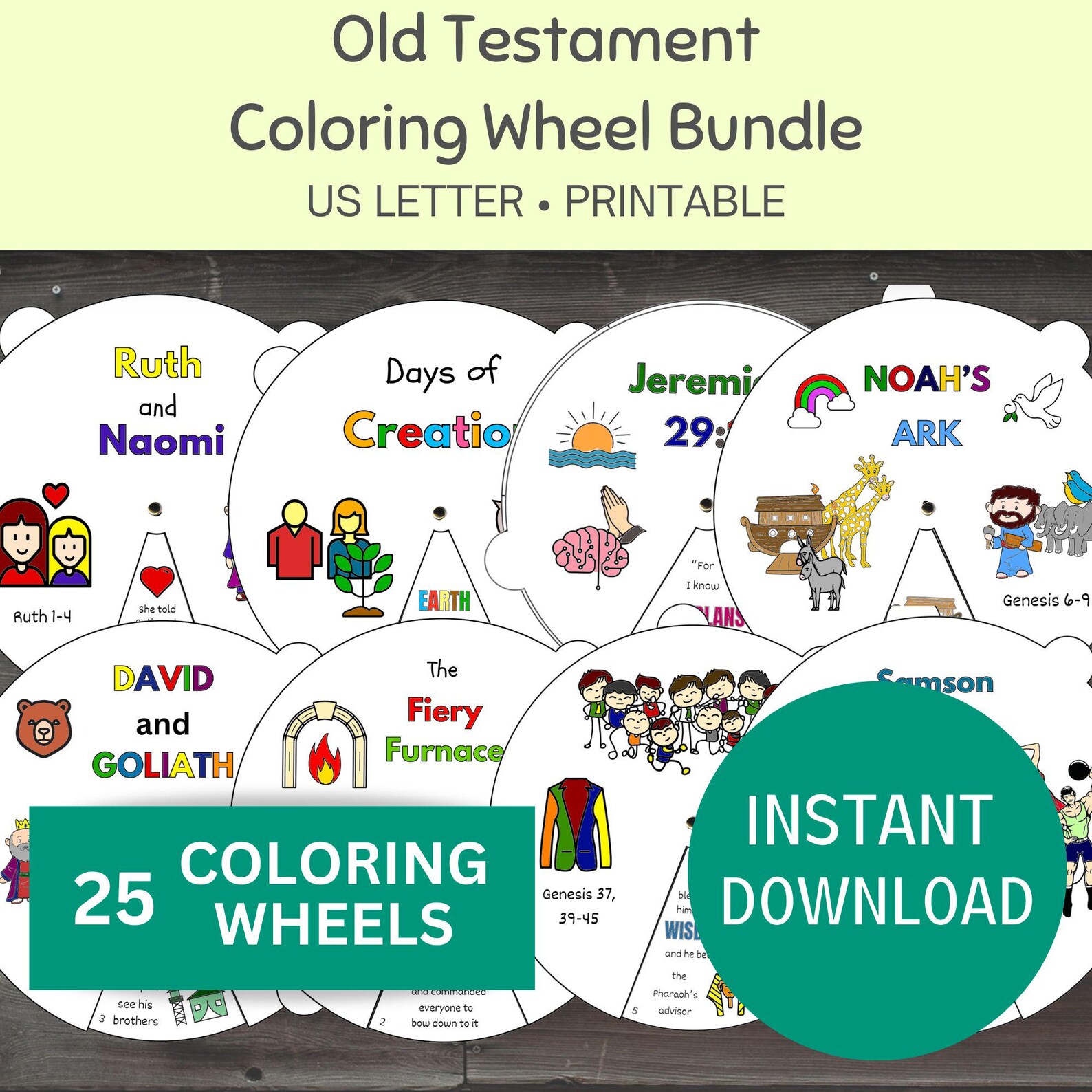 Old Testament Coloring Wheels Bundle, 25 Printable Wheels, Sunday ...
