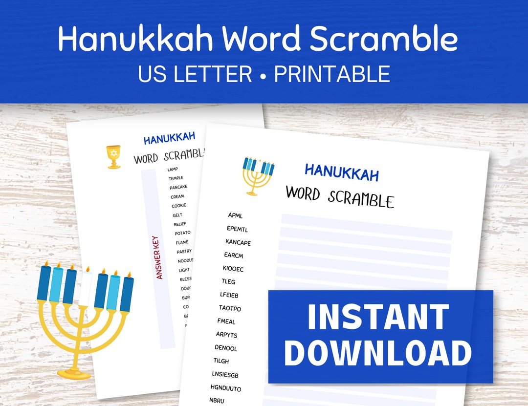 Hanukkah Word Scramble Printable, Hanukkah Games for Family, Word ...