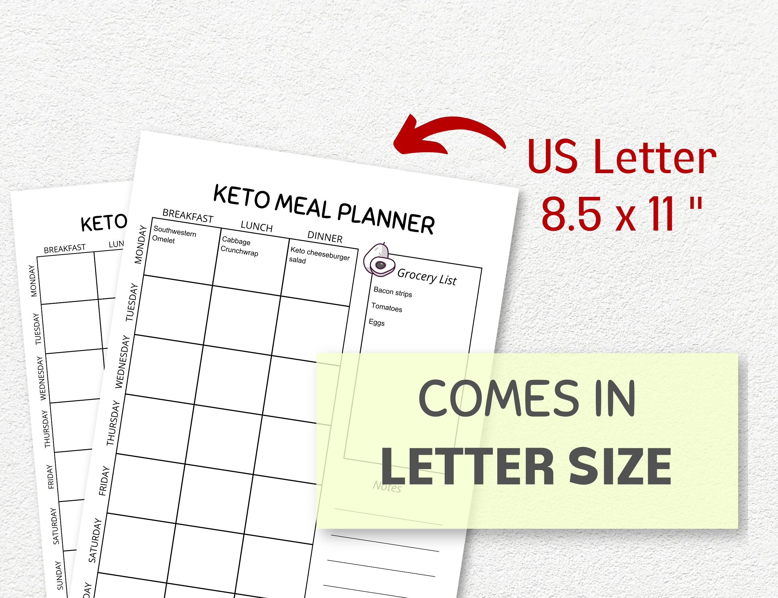 Keto Meal Planner, PDF Printable Weekly Meal Planner, Fillable Grocery ...