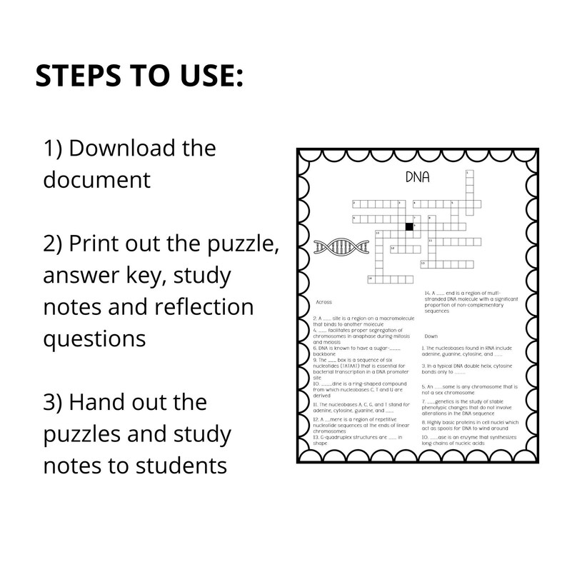 DNA Crossword Puzzle, Printable Biology Classroom Activities With Study ...
