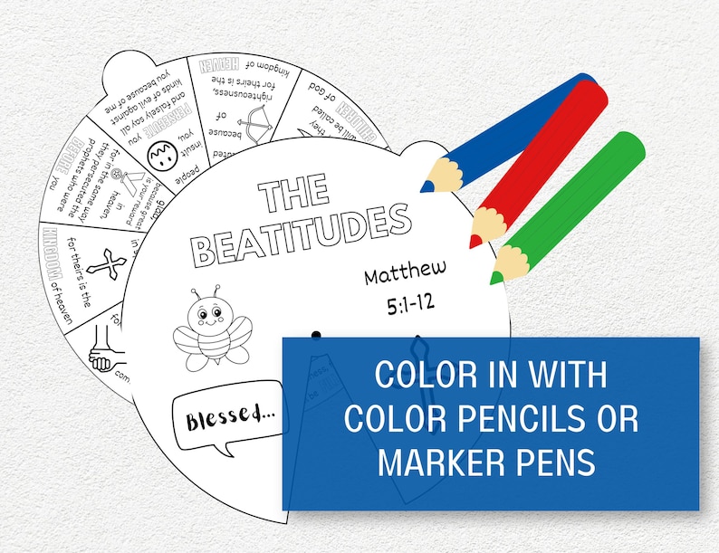The Beatitudes Coloring Wheel, Beatitudes Craft Printable, Kids Bible ...