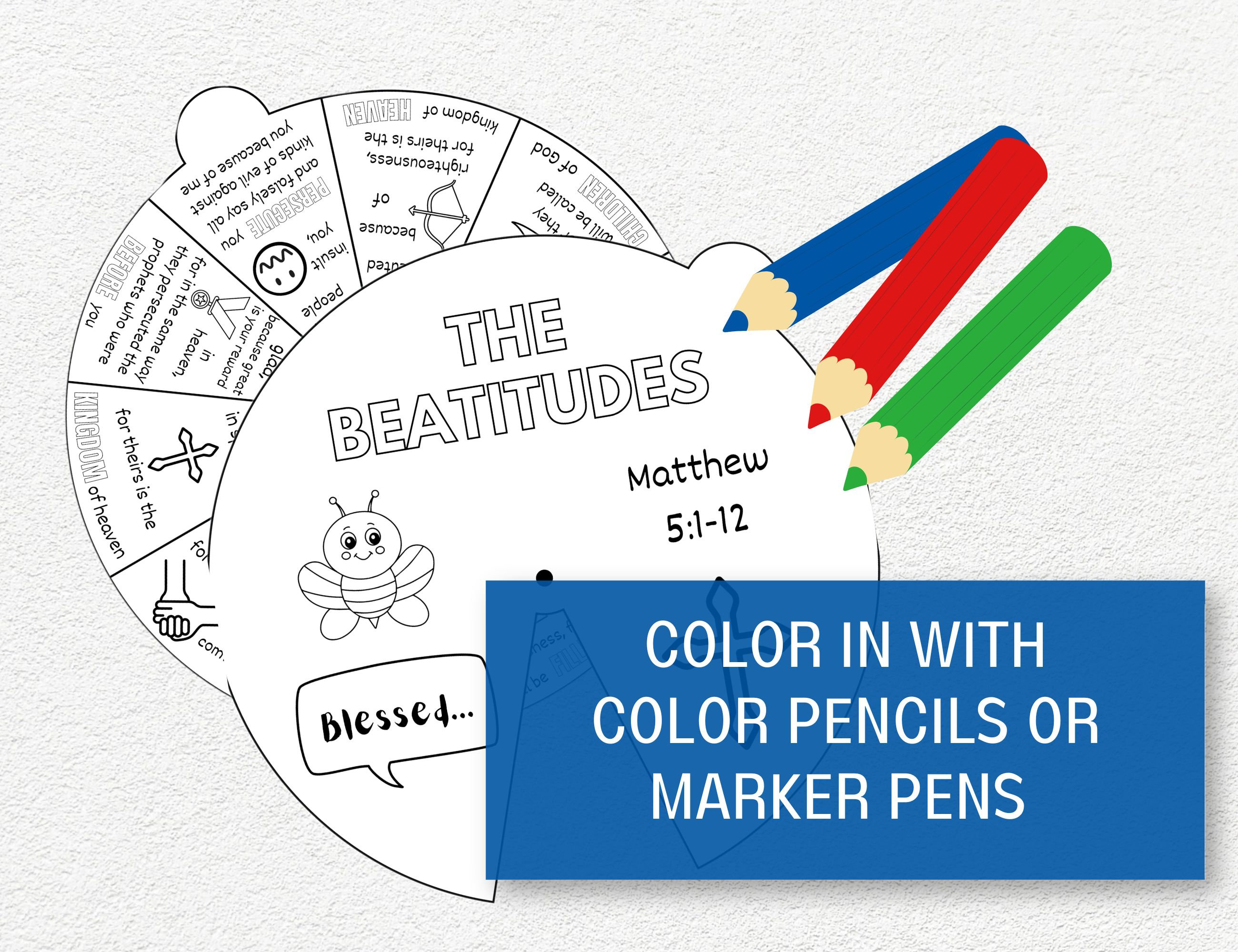 The Beatitudes Coloring Wheel, Beatitudes Craft Printable, Kids Bible ...