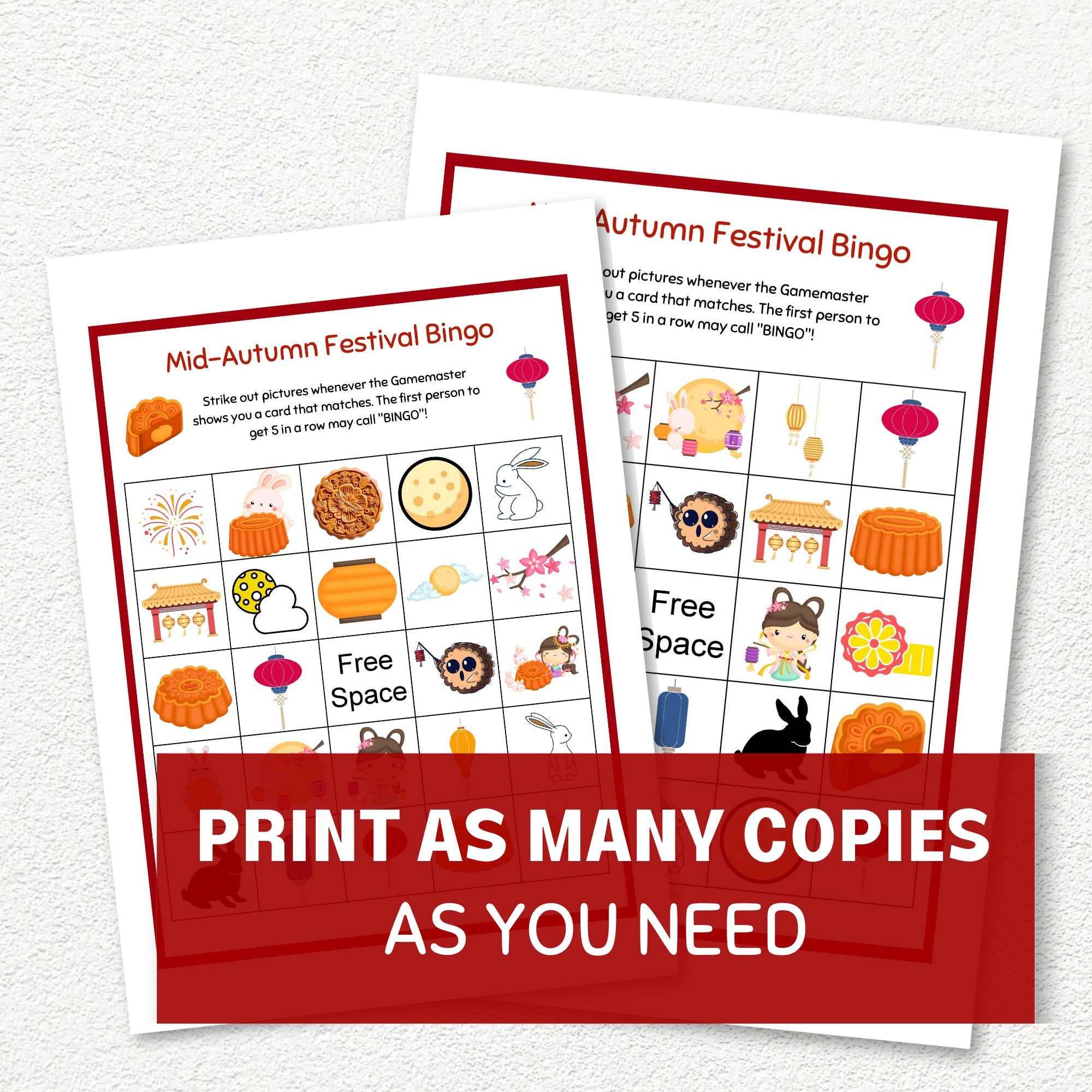 Mid-autumn Festival Bingo Cards Printable, 50 Holiday Bingo Cards PDF ...
