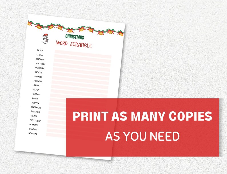 Christmas Word Scramble Printable, Christmas Games for Family, Word ...