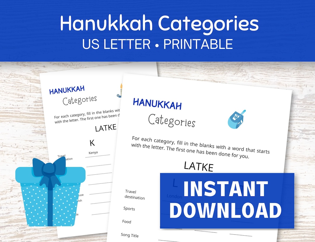 Hanukkah Categories Game, Printable Party Games, Chanukah Games for ...