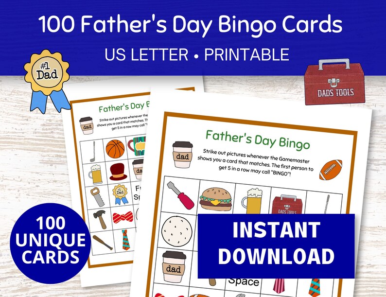 Father’s Day Bingo Cards Printable, 100 Father’s Day Bingo Cards PDF ...