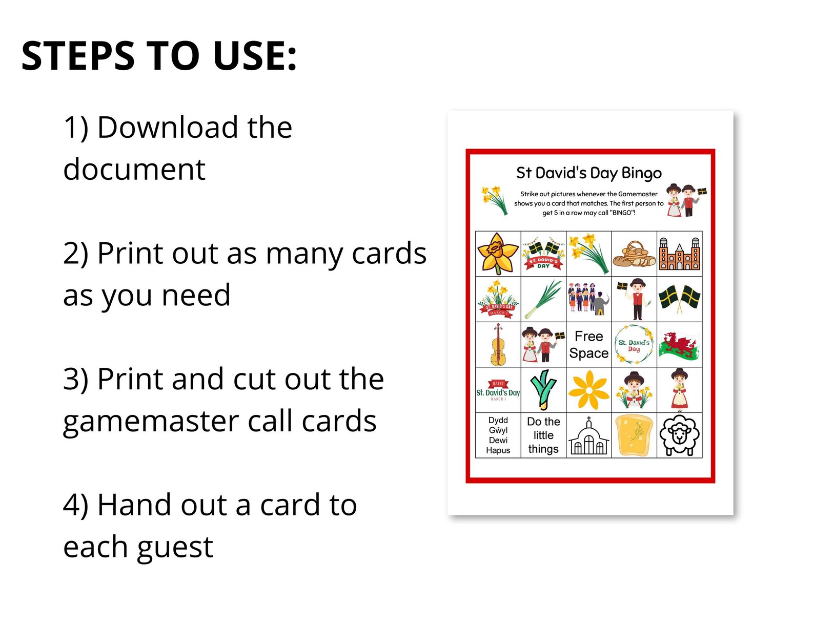 St David’s Day Bingo, 50 Printable Bingo Cards, Welsh-themed Bingo ...