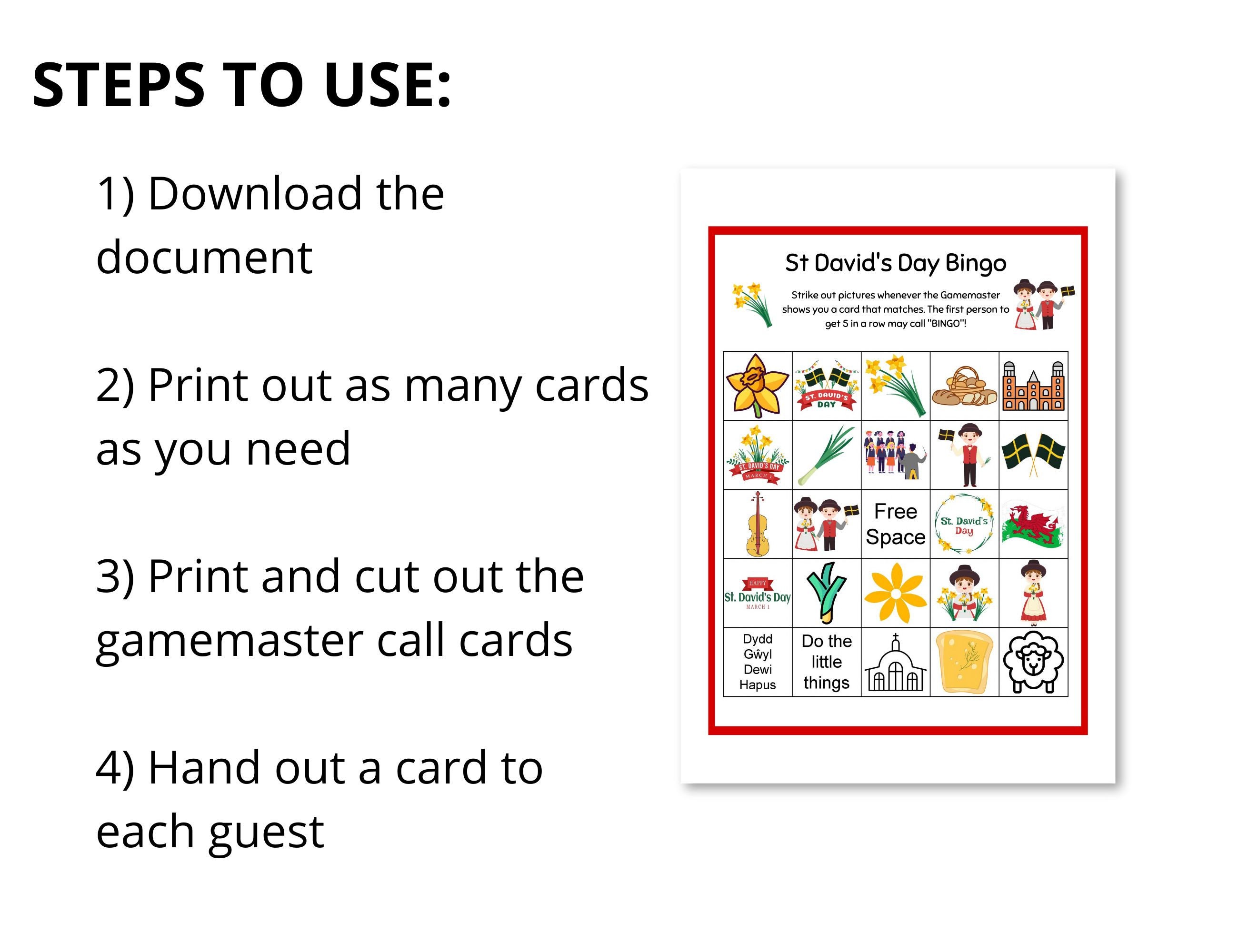 St David’s Day Bingo, 50 Printable Bingo Cards, Welsh-themed Bingo ...