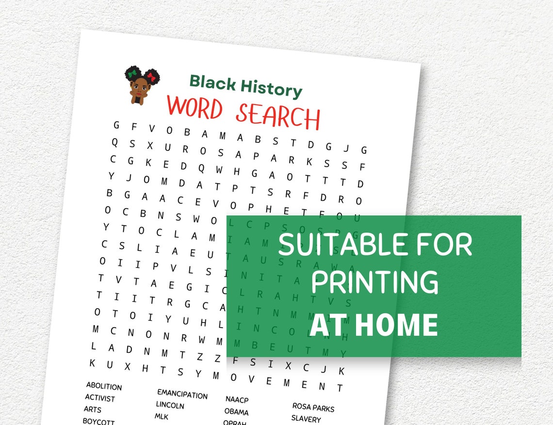 Black History Word Search Printable, Black History Month Worksheets ...