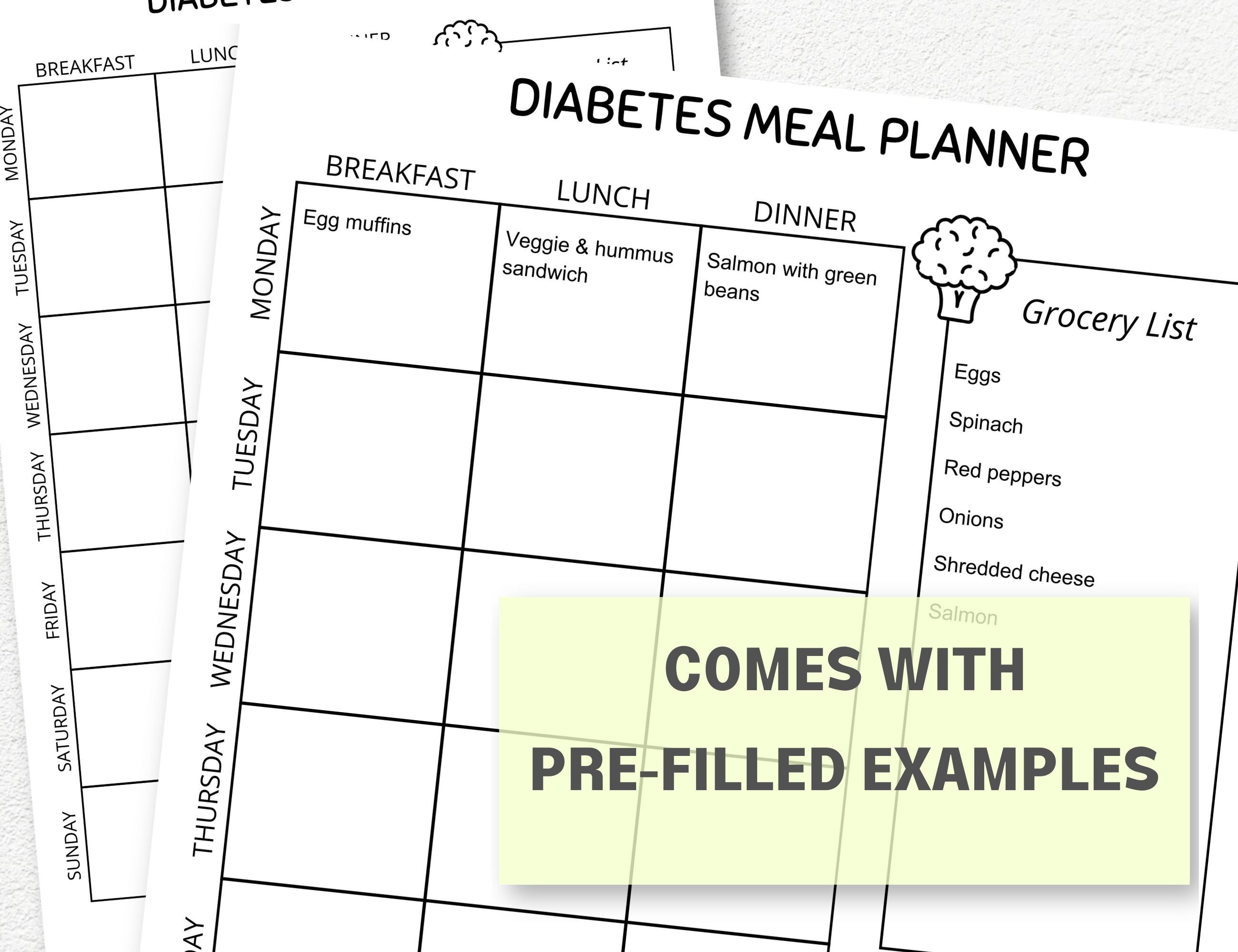 Diabetes Meal Planner, Printable Grocery List and Meal Planner, PDF ...
